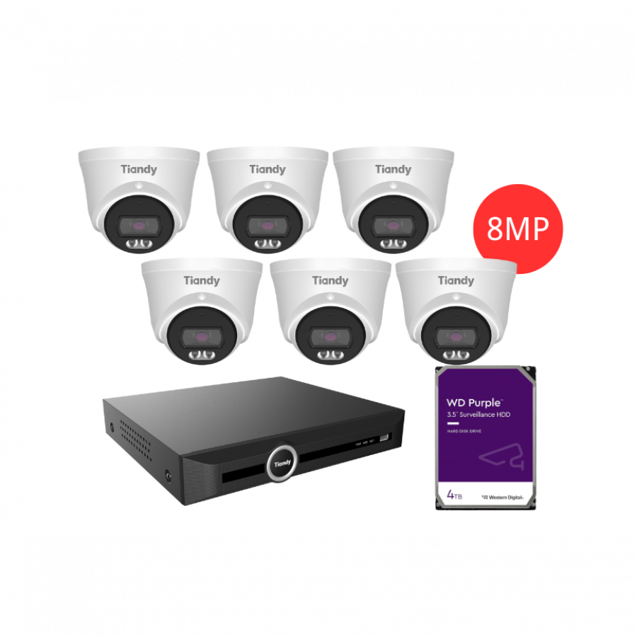 Tiandy KIT 10CH NVR 6*8MP Starlight 4TB KIT | IOT Technologies Ltd