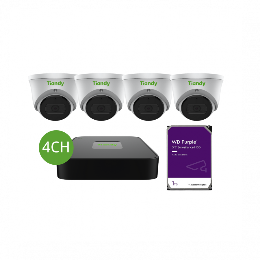 Tiandy KIT 4CH NVR 4*2MP Turret+1TB HDD | IOT Technologies Ltd