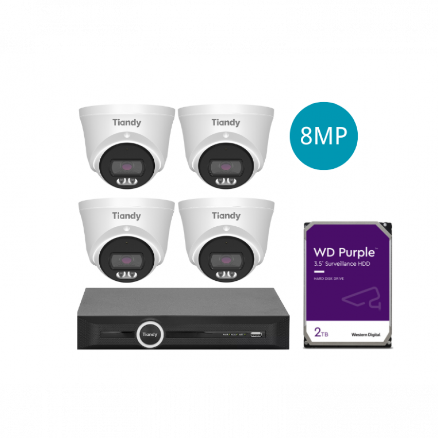 Tiandy KIT 5CH NVR 4*8MP Starlight 2TB KIT | IOT Technologies Ltd